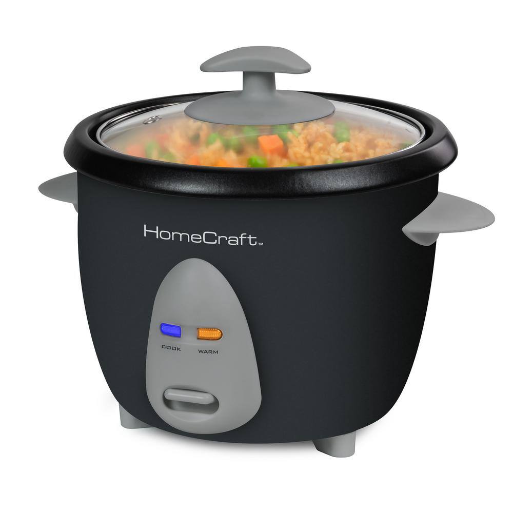 HomeCraft 6-Cup Black Rice Cooker and Food Steamer HCRC6BK