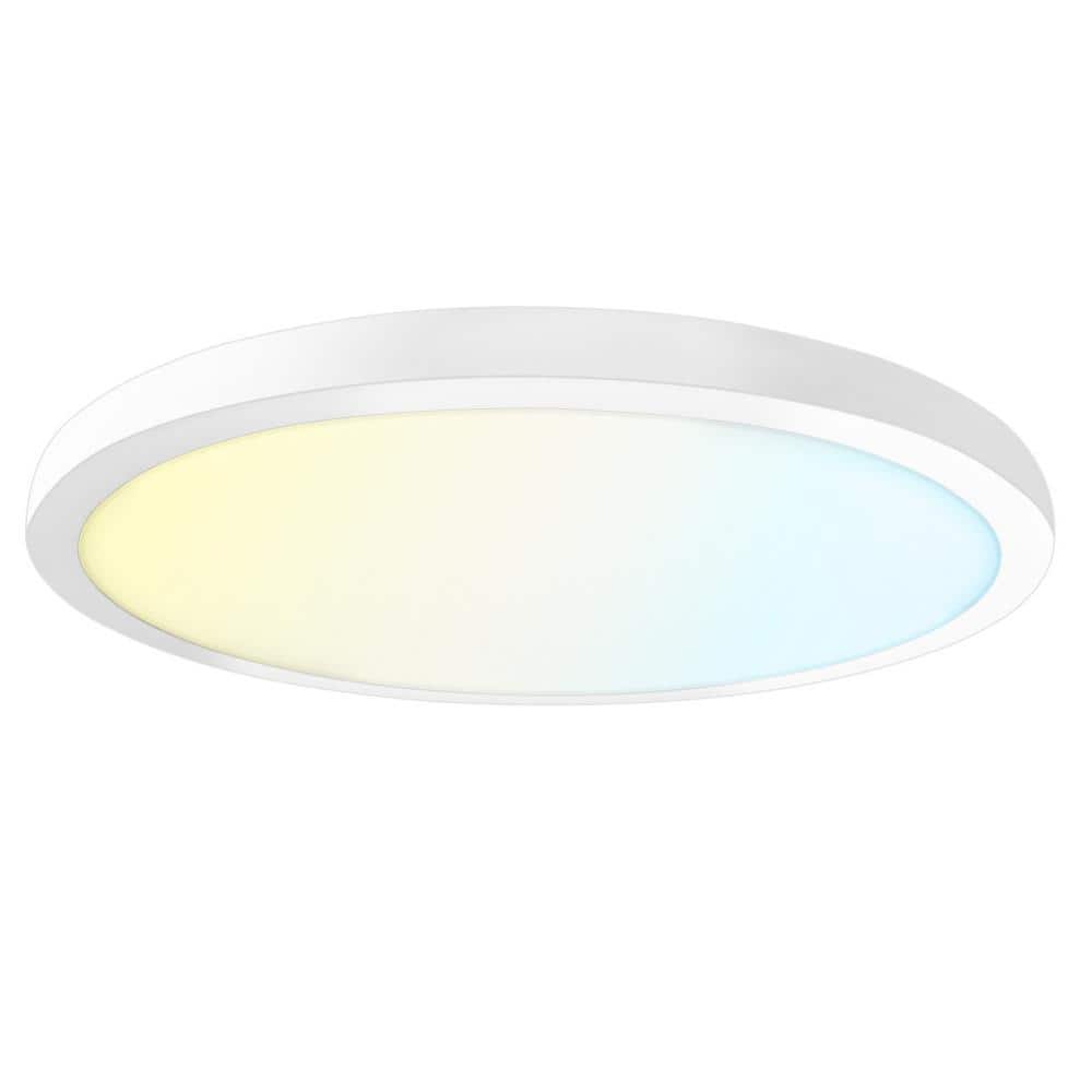 LUXRITE 19 in. White Modern Flush Mount Ceiling Light Fixture LED ...