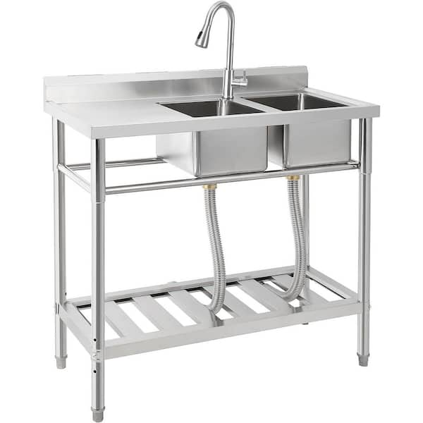 Freestanding Laundry/Utility Sink, Stainless Steel Double Bowl with ...