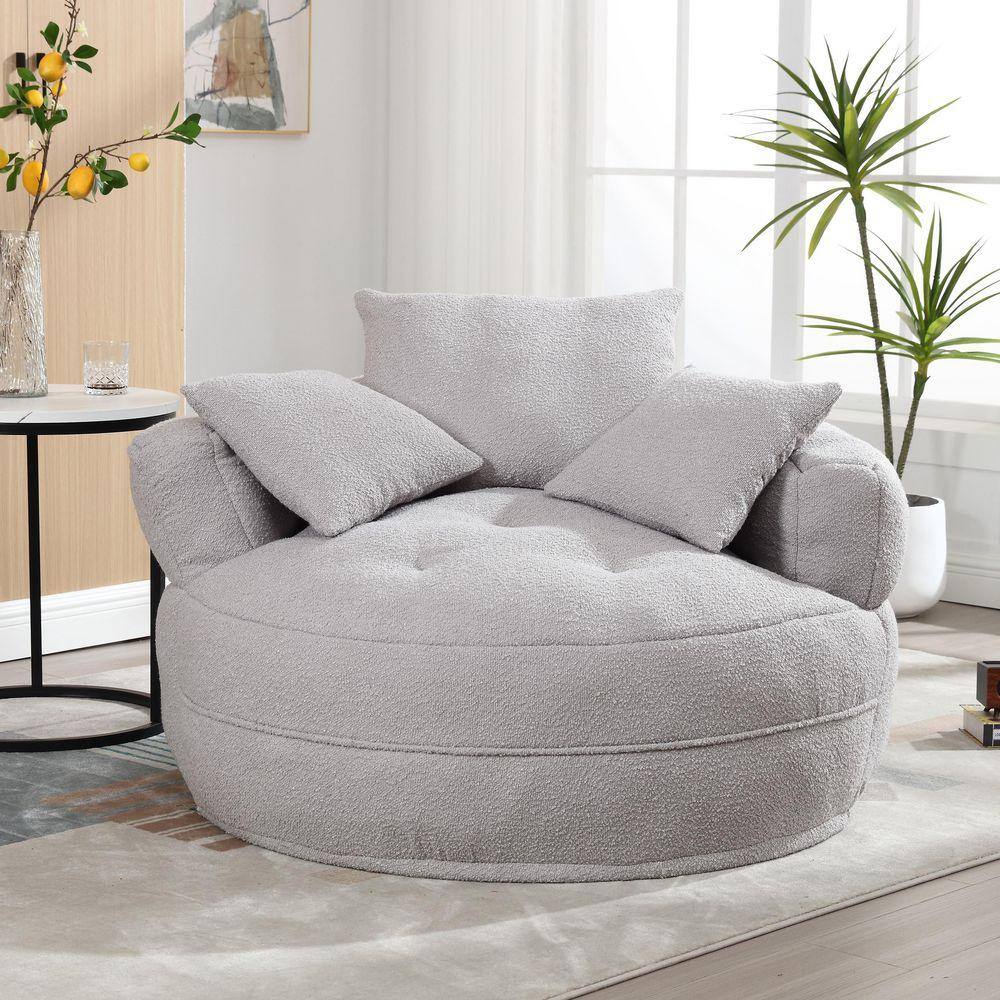 HOMEFUN Modern Light Grey Chenille Upholstered Barrel Living Room Bean ...