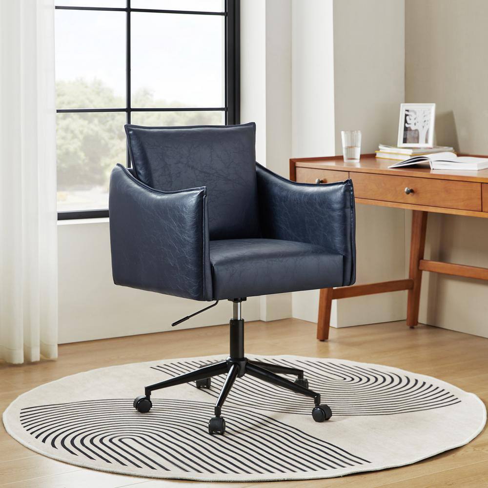 JAYDEN CREATION Gordon Navy Mid-Century Modern Faux Leather Height ...
