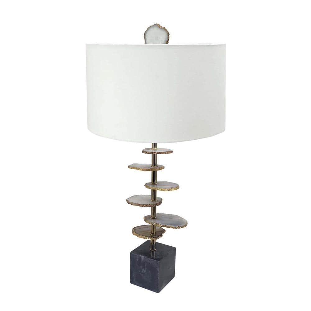 A & B Home 29.5 in. Gray/Black/White Table Lamp with White Linen Shade ...