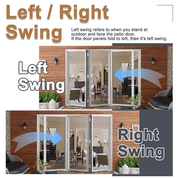 ARK DESIGN 108 in. x 80 in. Right Swing/Outswing Double Tempered Glass White Aluminum Folding ...