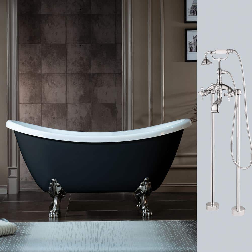 WOODBRIDGE Idaho 59 in. Heavy Duty Acrylic Slipper Clawfoot Bath Tub in ...