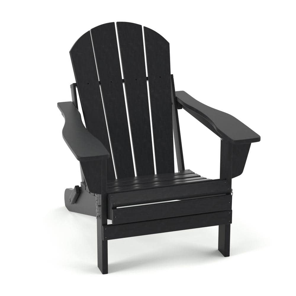 UPLAND Traditional Curve Back Black Folding HDPE Resin Wood Outdoor ...