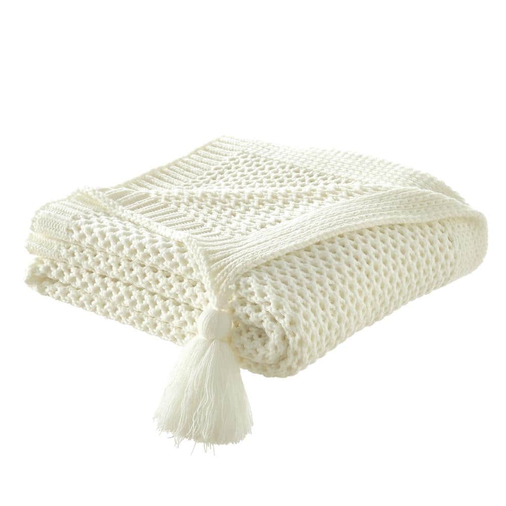 COZY TYME Audra Ivory Wool-Like Acrylic 50 in. x 60 in. Throw Blanket ...