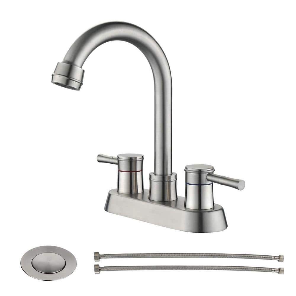 UPIKER Modern 4 in. Centerset Double Handle High Arc Bathroom Faucet with Drain Kit Included in ...