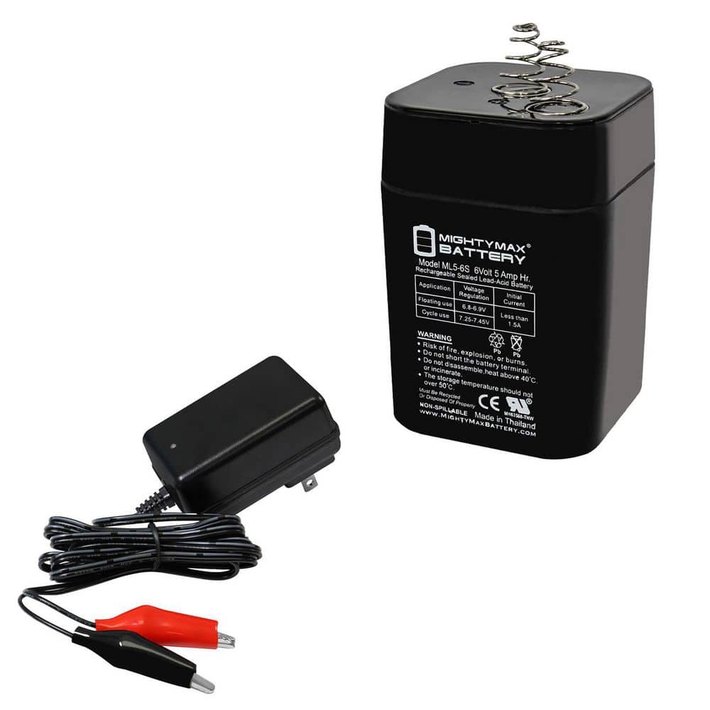 MIGHTY MAX BATTERY ML5-6S-6 Volt 5 AH, Spring S2 Terminal, Rechargeable ...