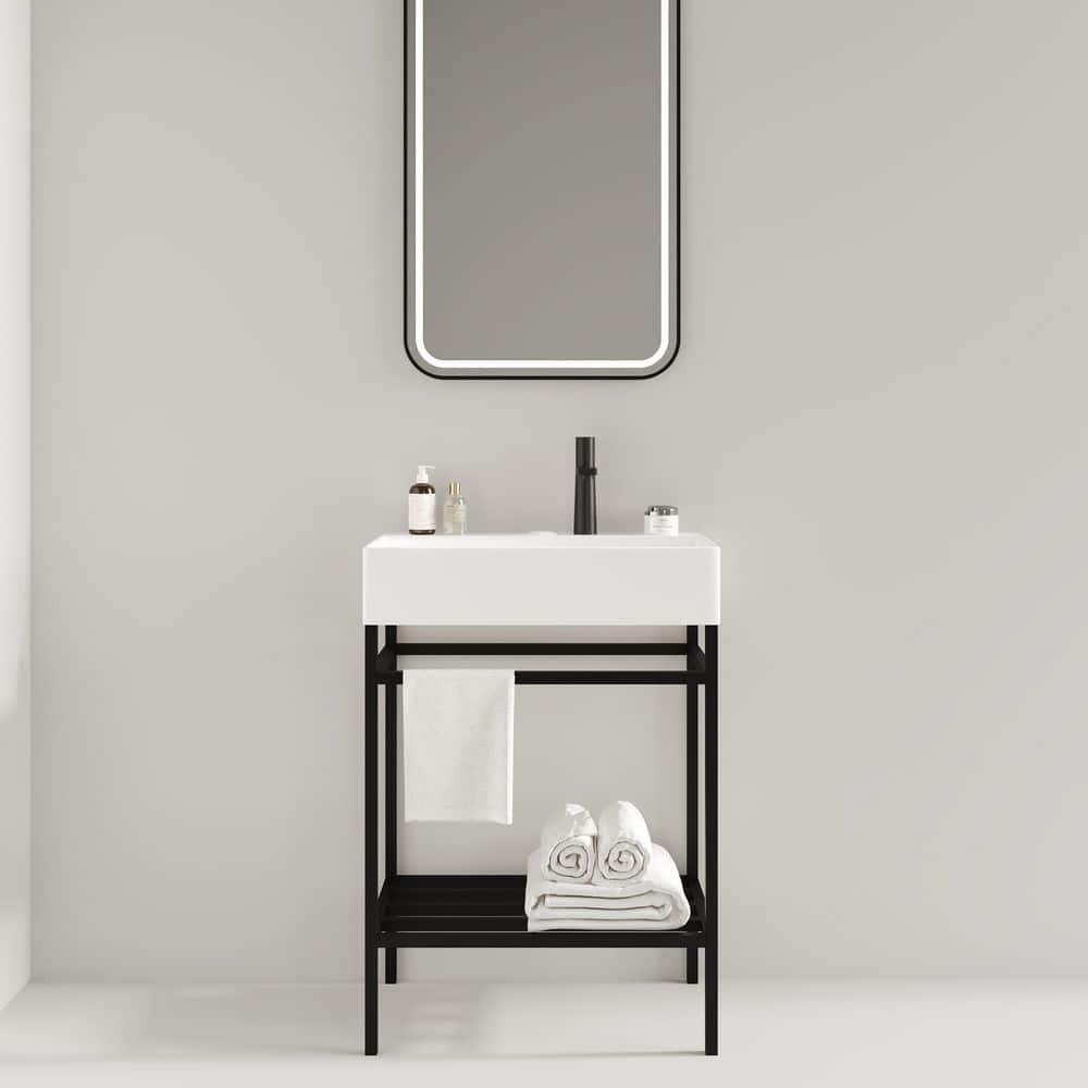 Sarlai 24 in. White Rectangular Freestanding Ceramic Bathroom Console ...