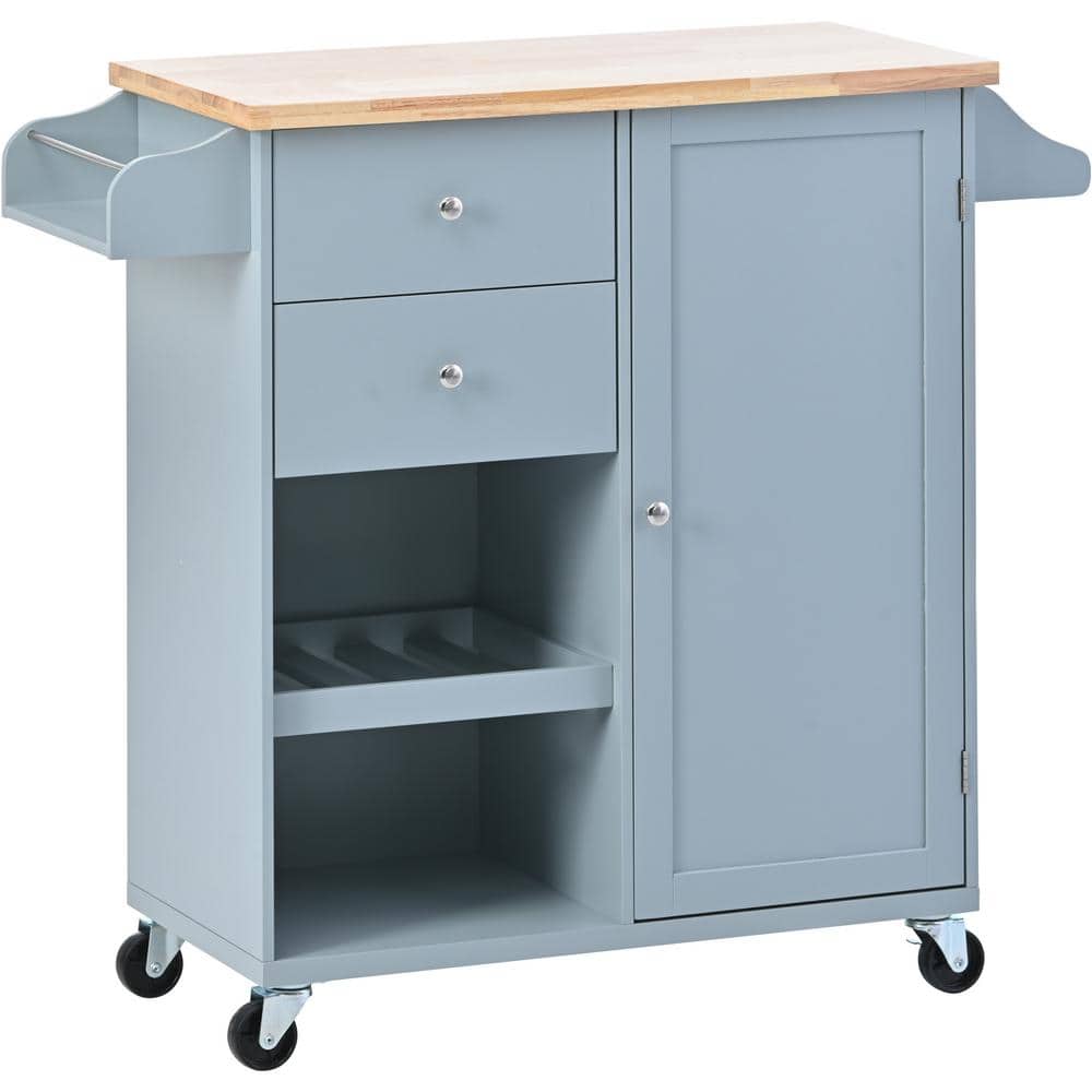 Polibi Grey Blue Kitchen Cart with Spice Rack, Towel Rack and 2-Drawers ...