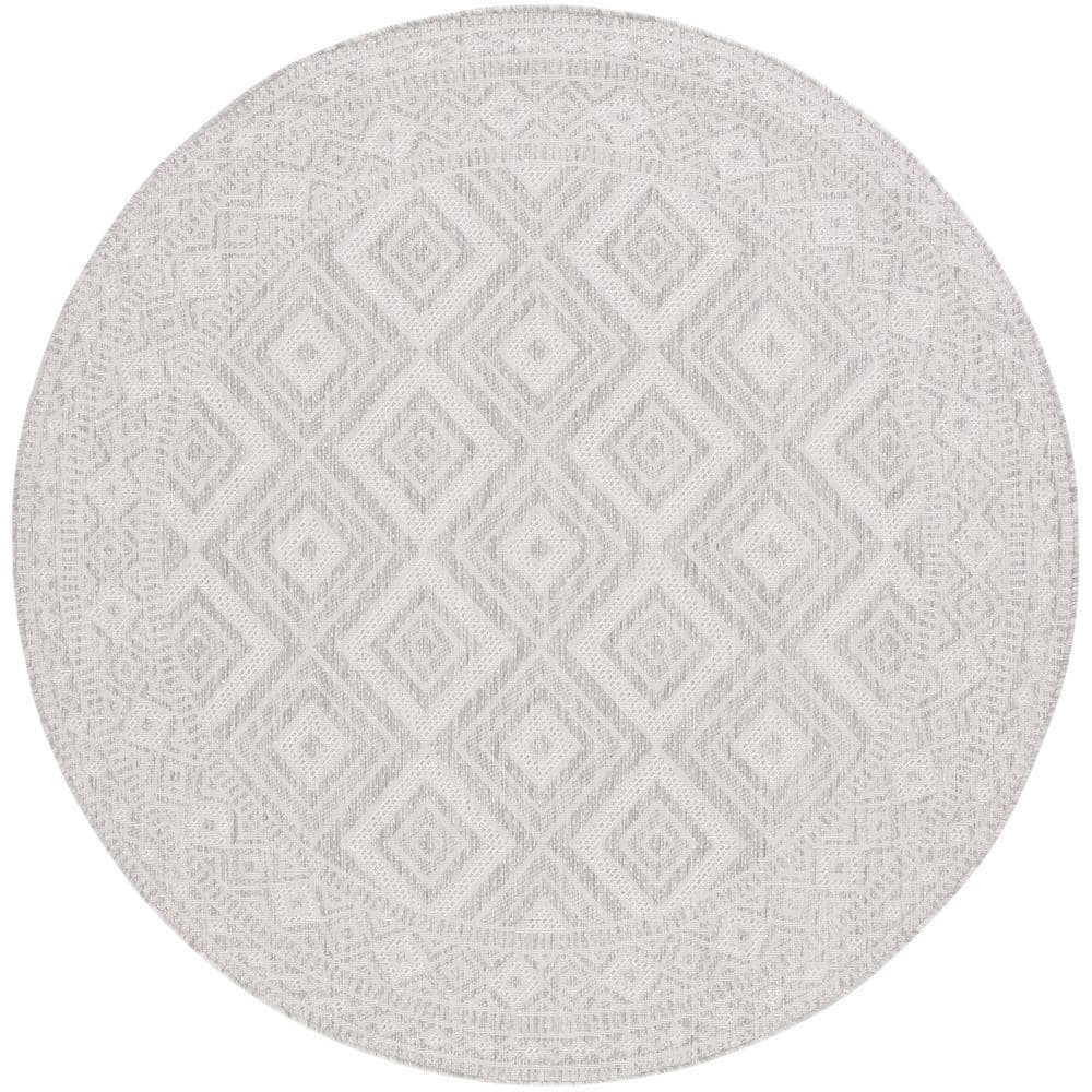 SAFAVIEH Courtyard Ivory/Light Gray 7 ft. Round Border Diamond Indoor ...