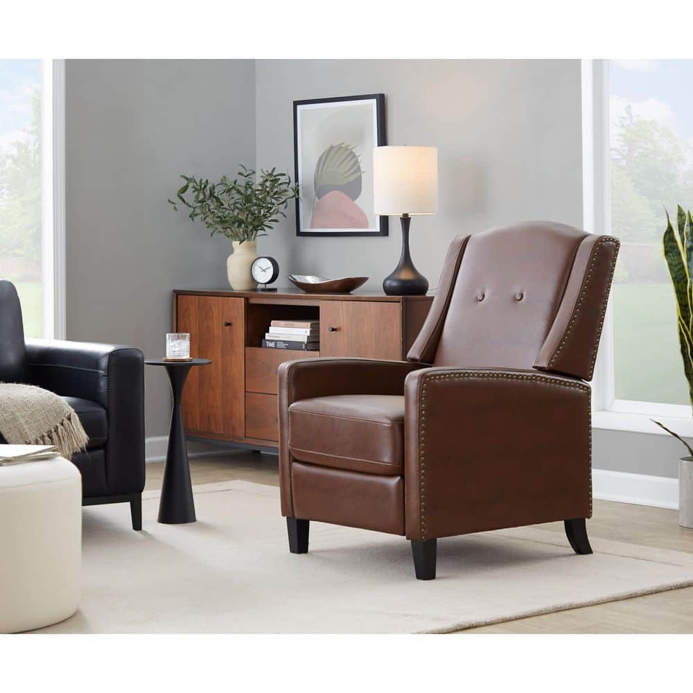 Lumisource Stanley Black Wood and Brown Faux Leather Recliner RCL ...
