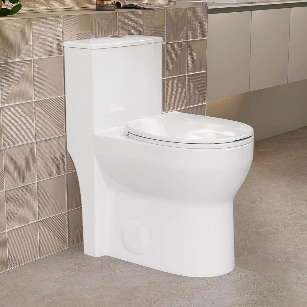 Getpro 1-Piece 1.1/1.6 GPF Dual Flush Elongated White Round Toilet 12 ...