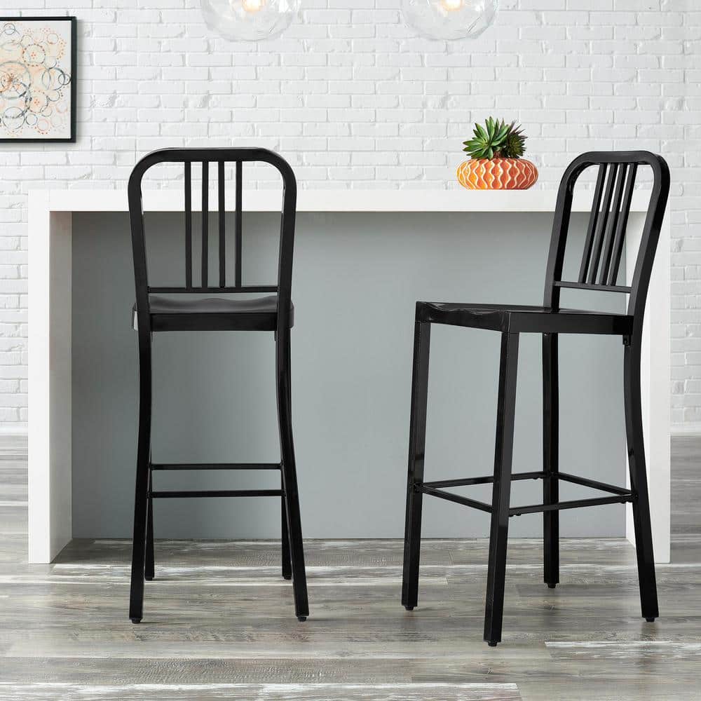 StyleWell Kipling Black Metal Bar Stool with Back CM806-30-BLK - The ...