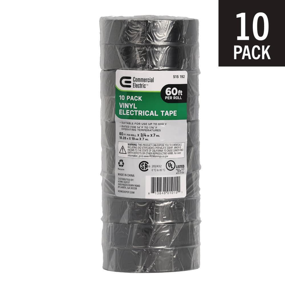 Commercial Electric 0.75 in. x 60 ft. 7 mil Vinyl Electrical Tape ...