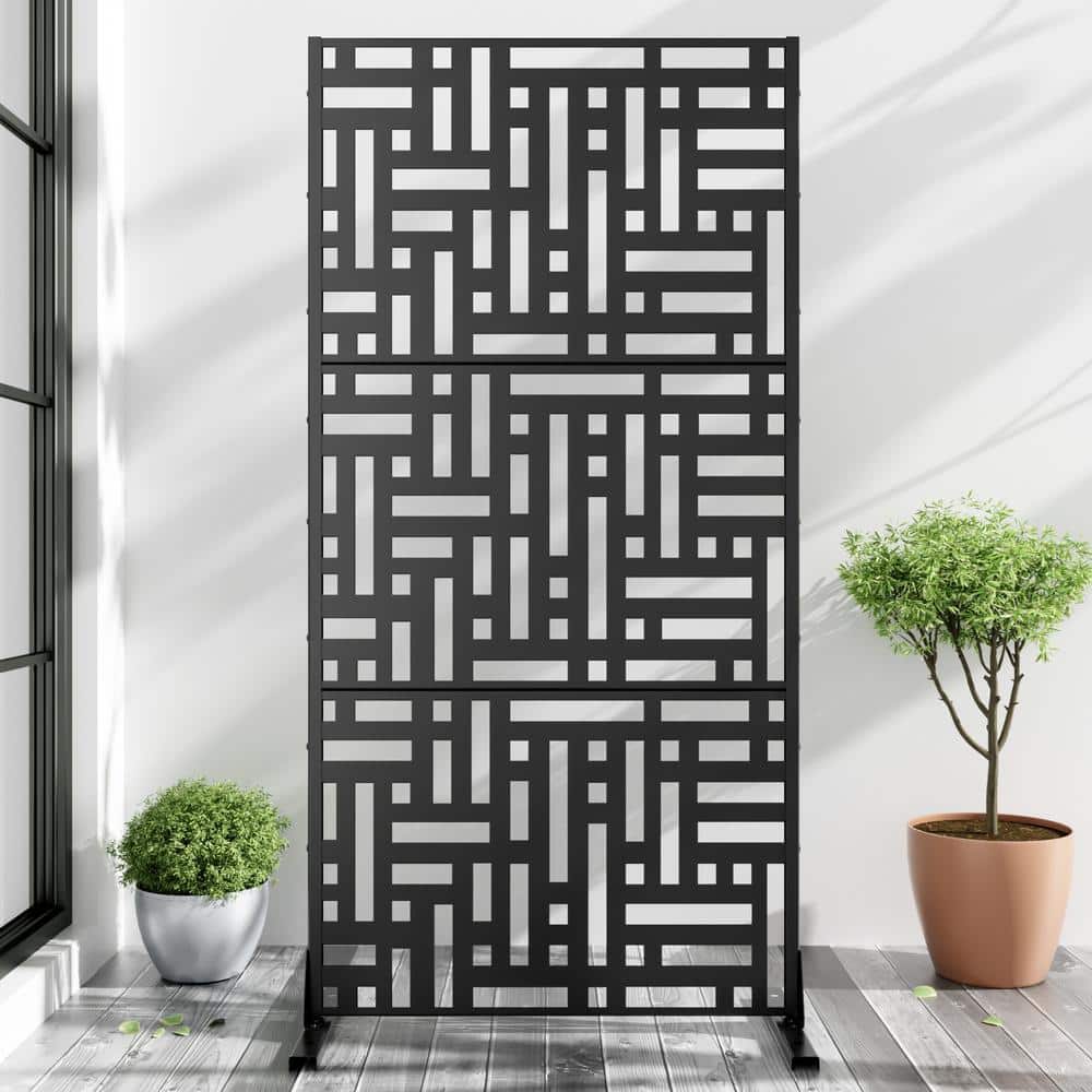 Lirago 72 in. x 35 in. Black Privacy Screen Galvanized Freestanding ...