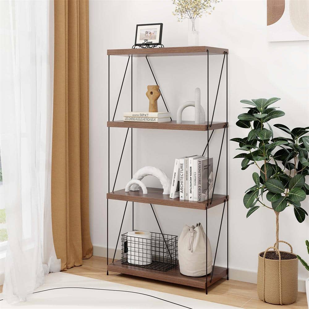 Costway 41.5 in. Tall 4-Tier Walnut Metal Frame Multipurpose Display ...
