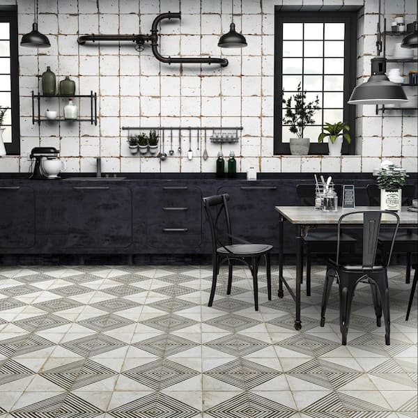 Merola Tile Kings Rombos Nero 8-3/4 in. x 8-3/4 in. Ceramic Floor and ...