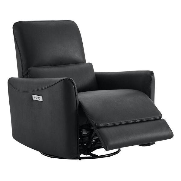 Spruce & Spring Kensie Black Faux Leather Swivel Power Recliner ...