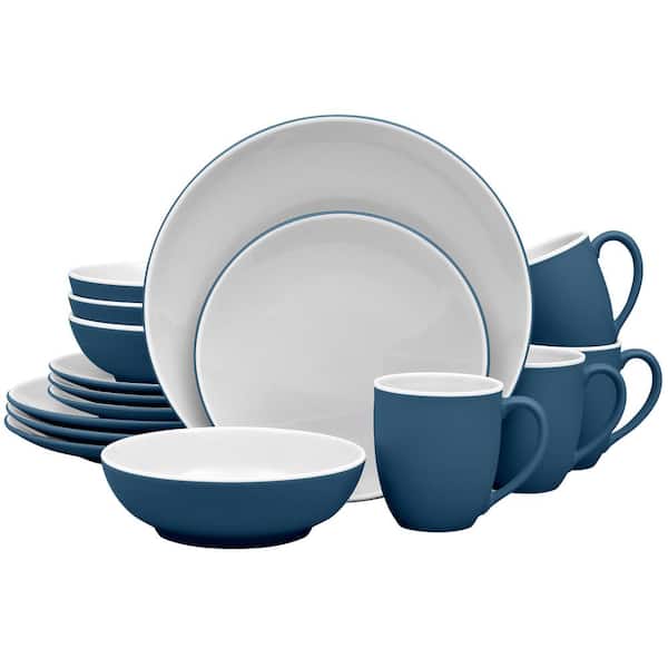 Noritake ColorTrio Blue 16-Piece (Blue) Porcelain Coupe Dinnerware Set ...