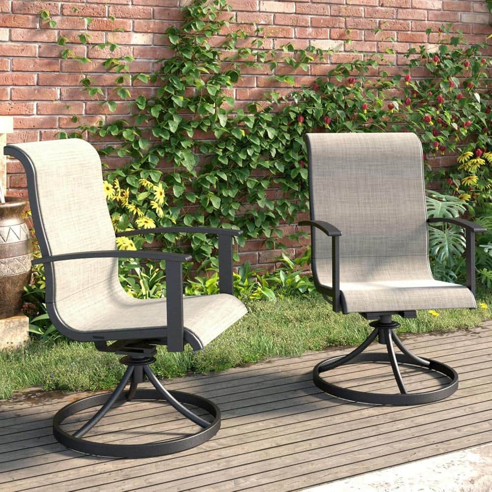 OLILAWN Outdoor Swivel Dining Chairs (Set of 2), 360° Mesh Sling Rocker ...
