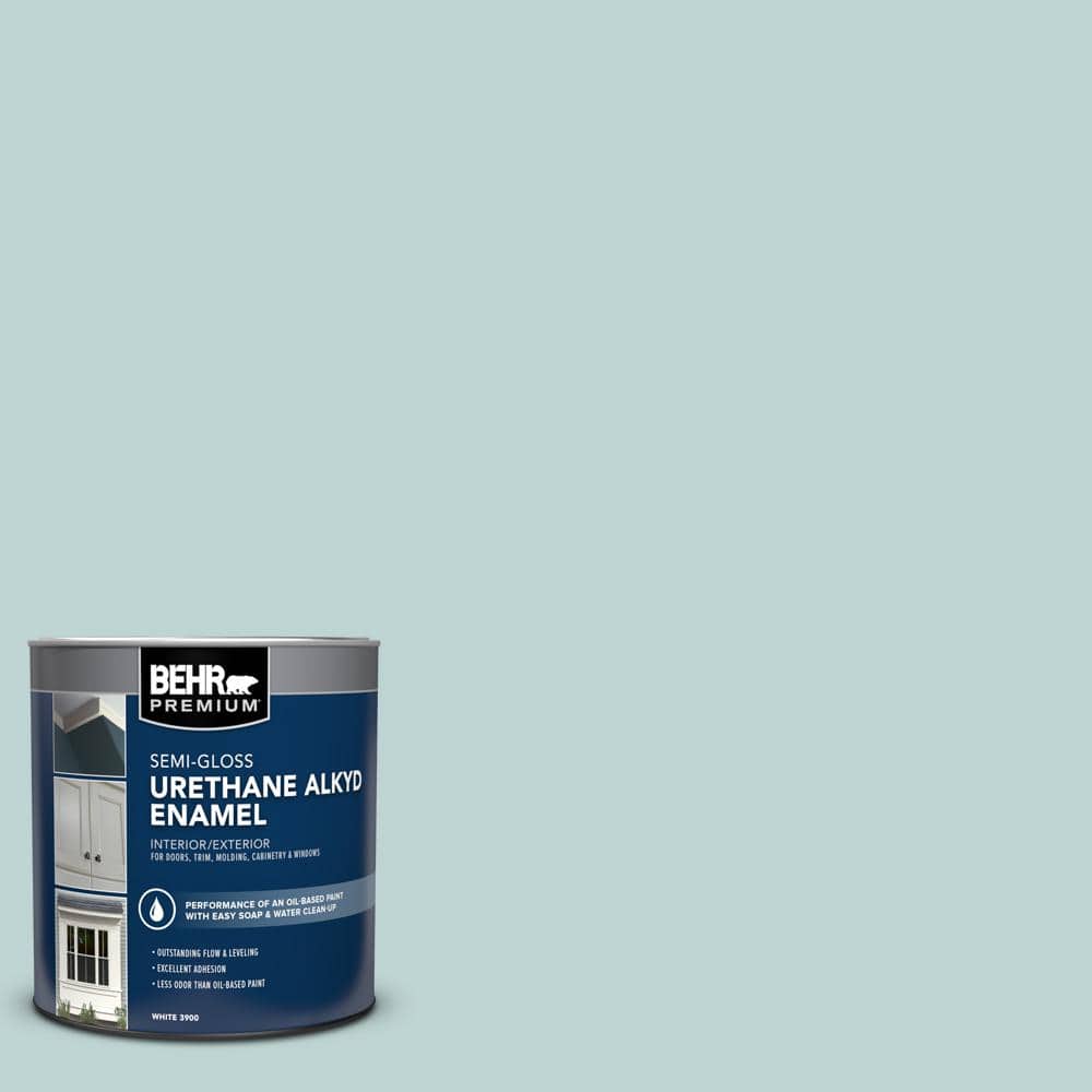 BEHR PREMIUM 1 qt. #500E-3 Rain Washed Semi-Gloss Enamel Urethane Alkyd ...