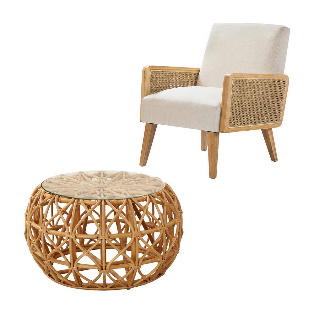 JAYDEN CREATION Camilla Linen Cane Living Room Set of 2 with Wooden ...