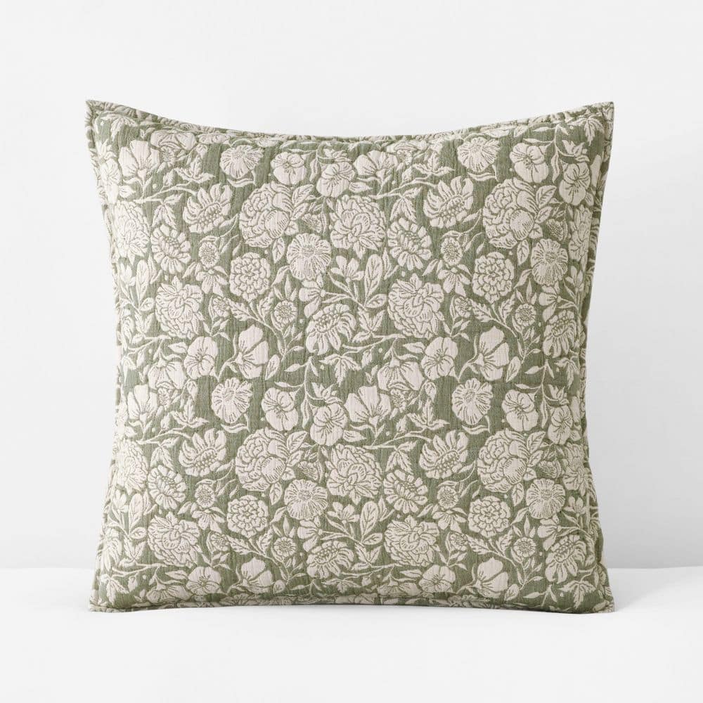 The Company Store Company Cotton Kyla Floral Quilted Moss Cotton Euro ...