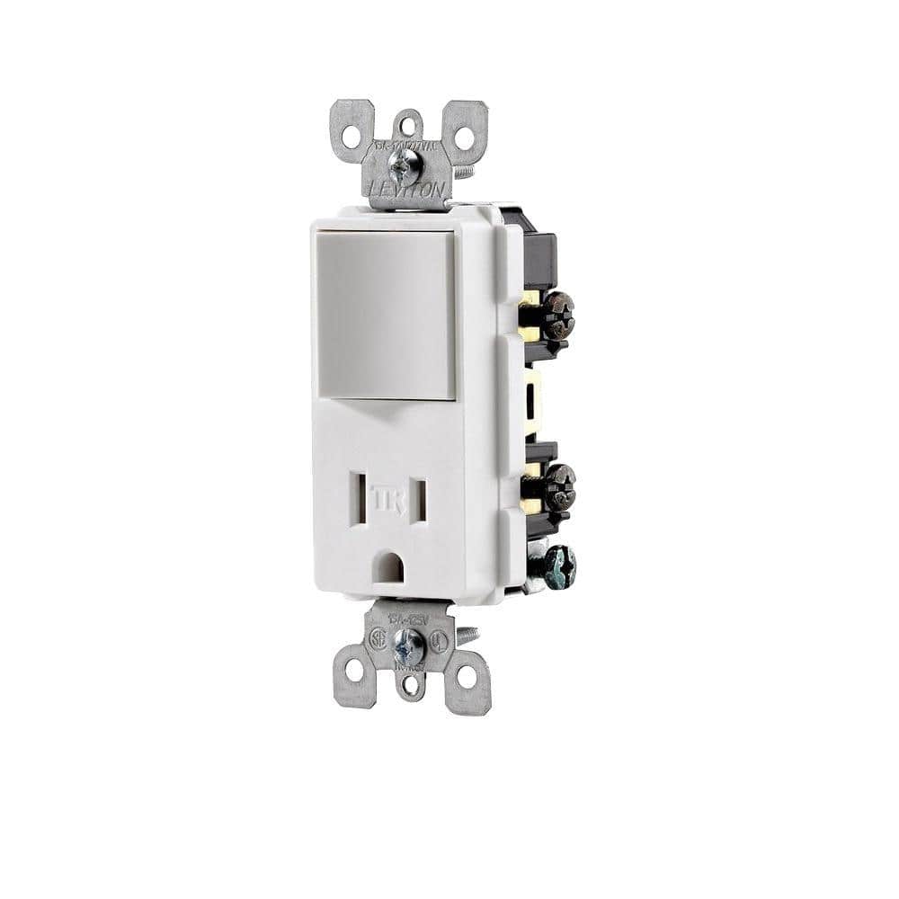 Leviton Decora 15 Amp Tamper Resistant Combo Switch and Outlet, White ...