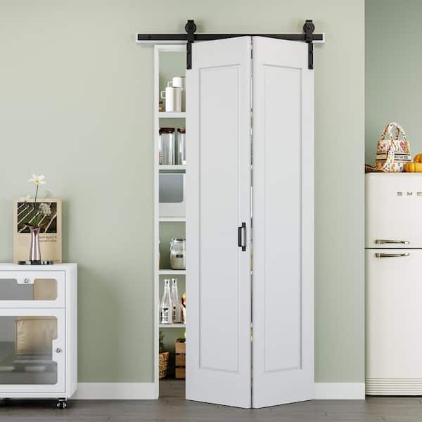 Reviews for EH PUERTA 42 in. x 84 in. 1 Panel Bi-Fold Barn Door White ...