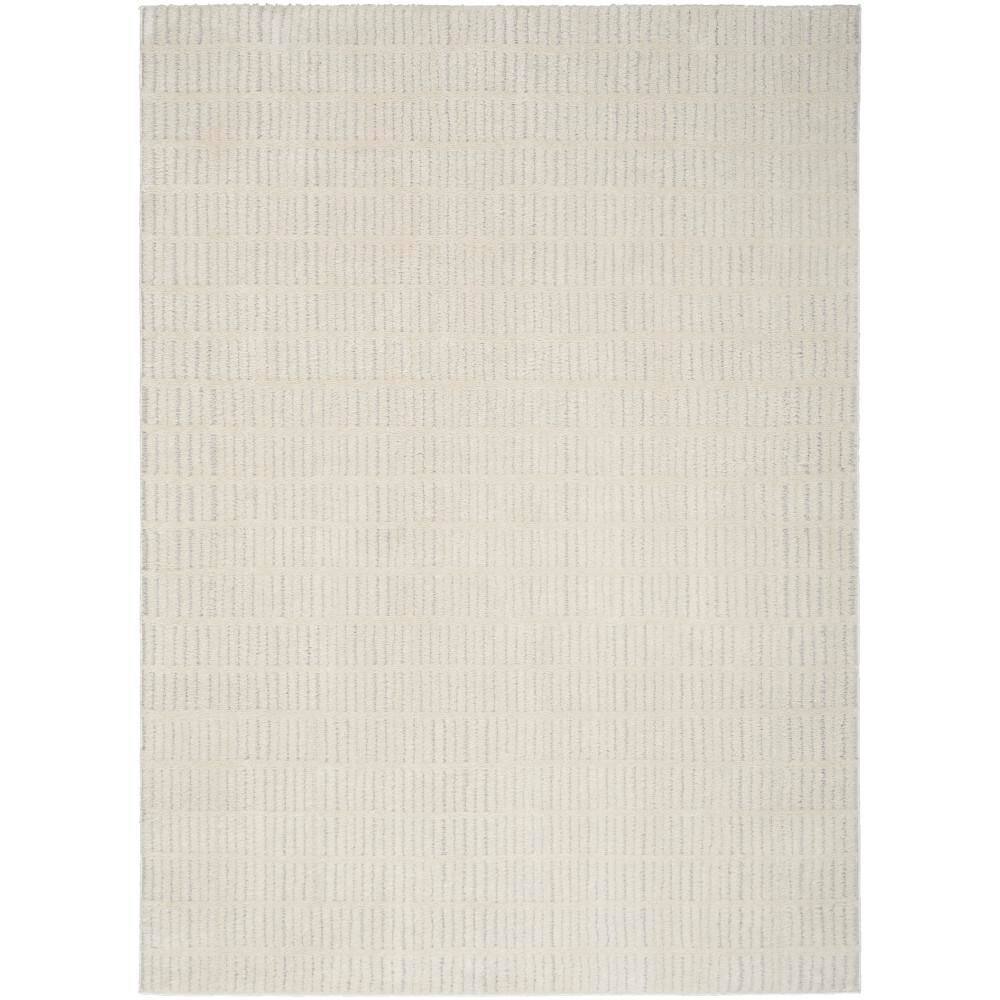 Nourison Cozy Modern Ivory Grey 9 ft. x 12 ft. Linear Contemporary Area ...