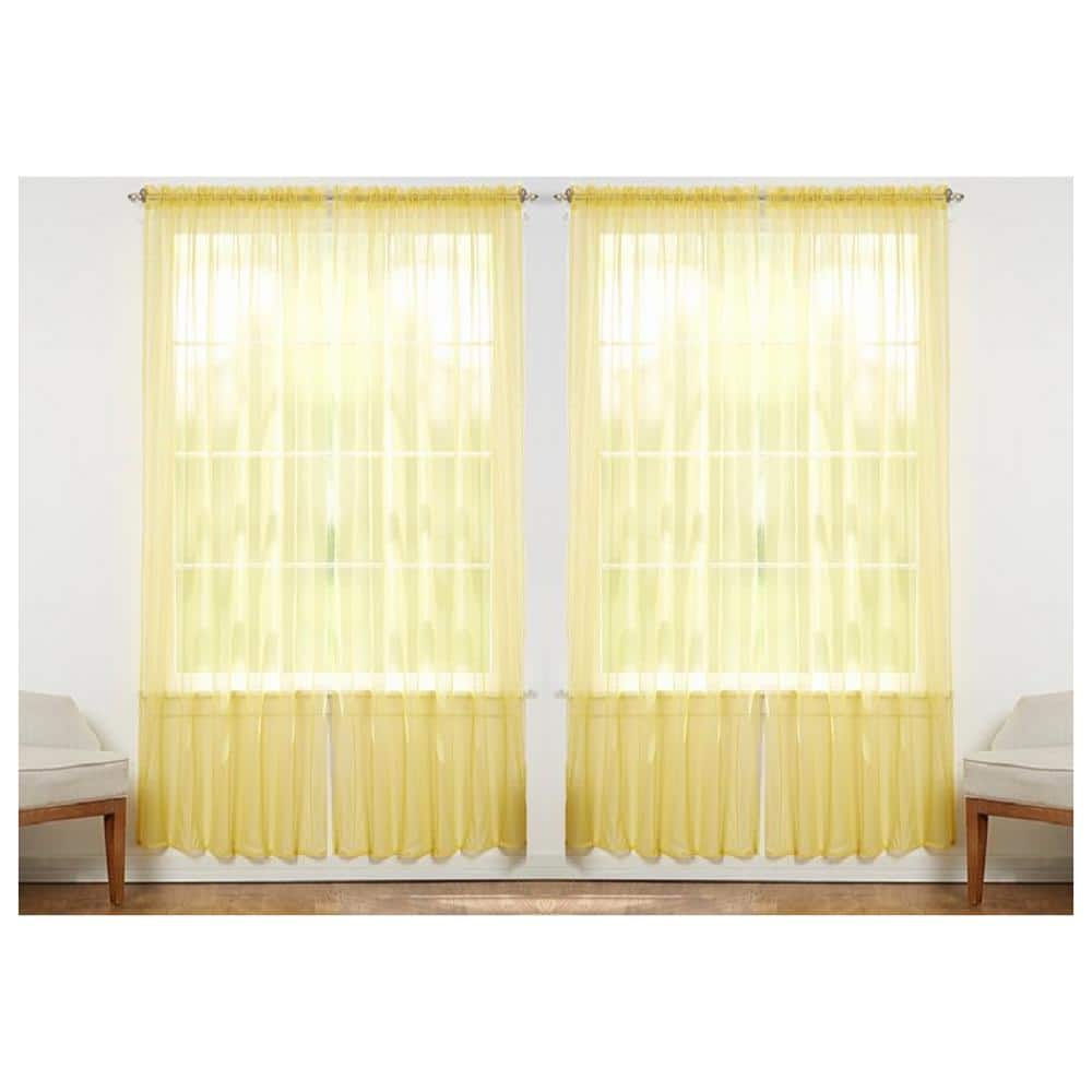 J&V TEXTILES Solid Yellow 55 in. W x 84 in. L Rod Pocket Sheer Window ...