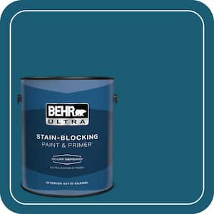 BEHR PREMIUM PLUS 8 oz. #540D-7 Deep Blue Sea Satin Enamel Interior ...