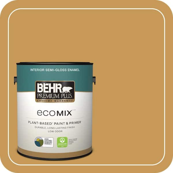 BEHR PREMIUM PLUS 1 gal. #PMD-104 Amber Glass Semi-Gloss Enamel EcoMix ...
