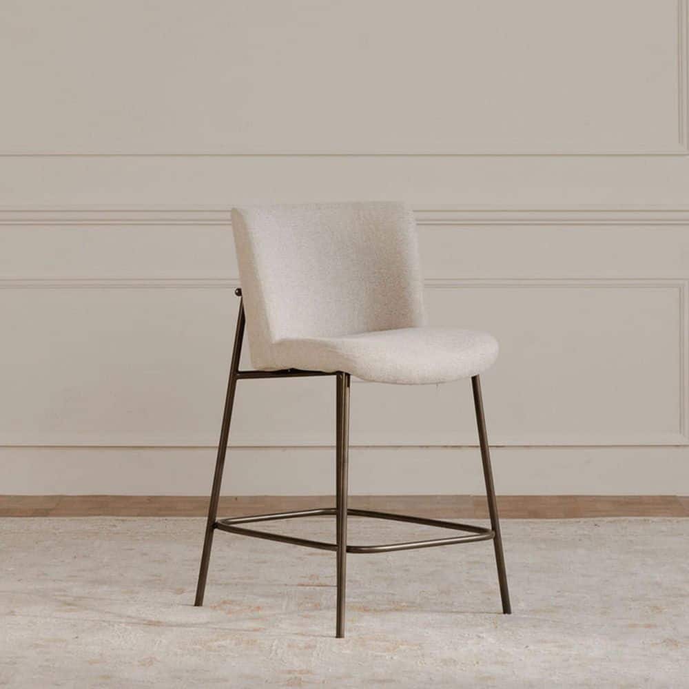 NADAAL STUDIOS Amaris Beige Polyester Bar Stool with Metal Frame YM ...