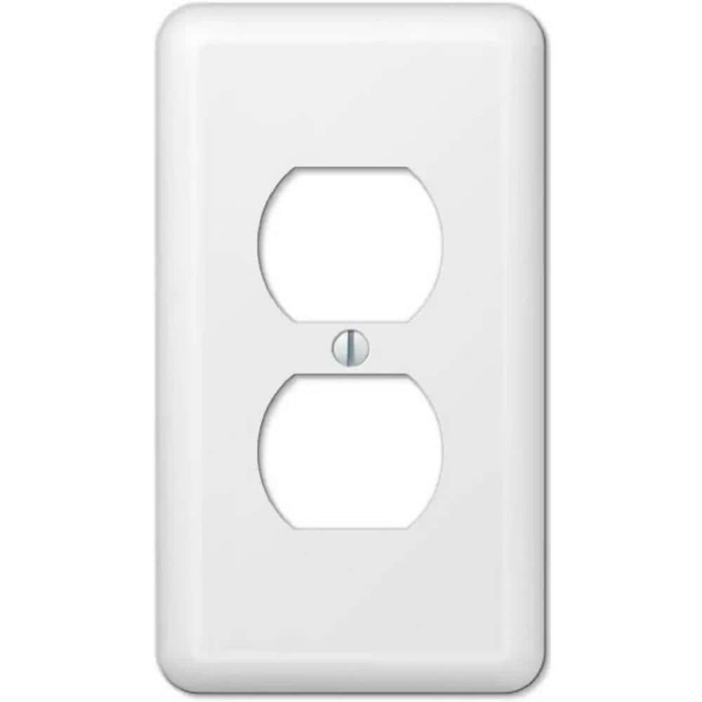 Hampton Bay Declan 1-Gang Smooth White Duplex Outlet Metal Wall Plate ...