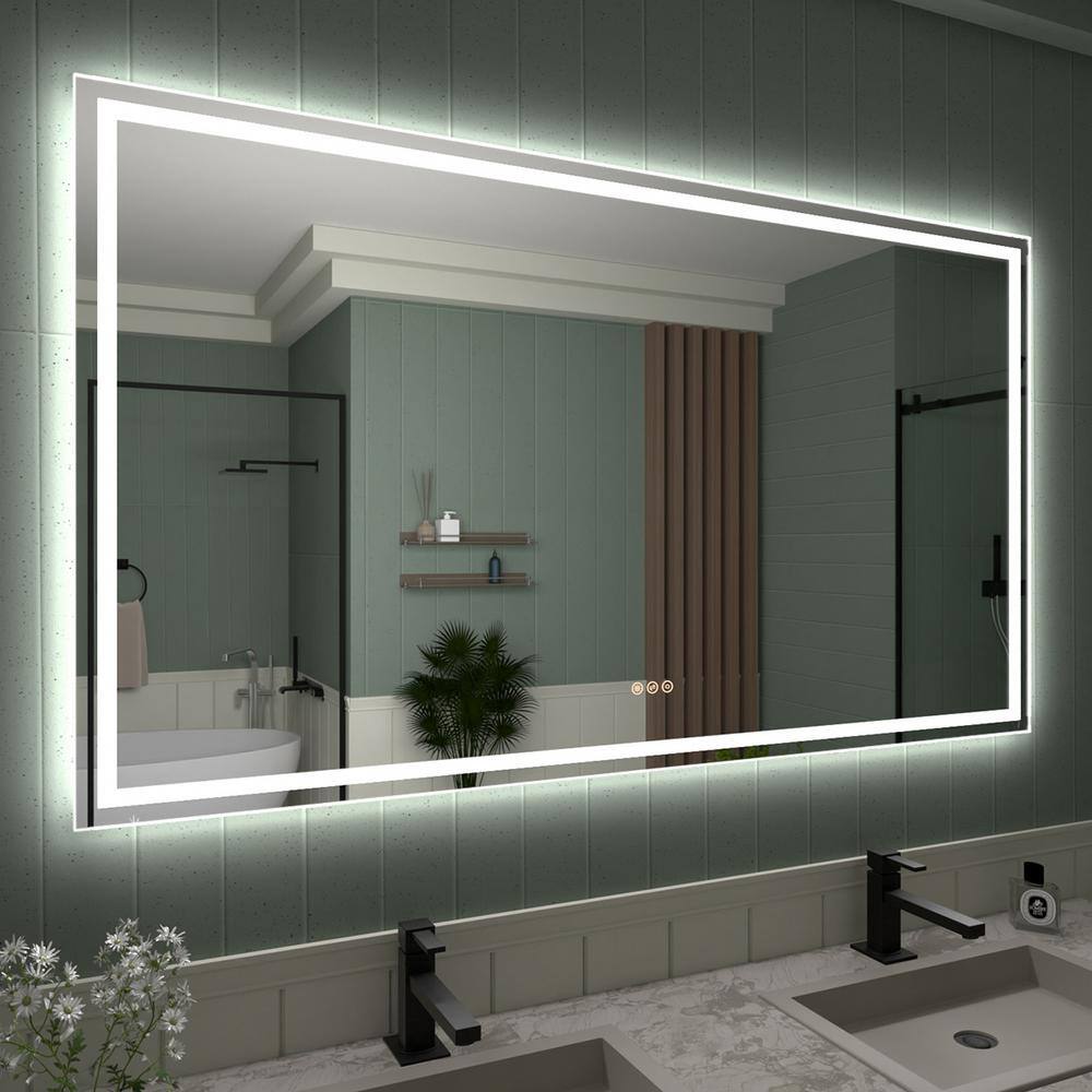 TaiMei 60 in. W x 36 in. H Rectangular Frameless LED Light Anti-Fog ...