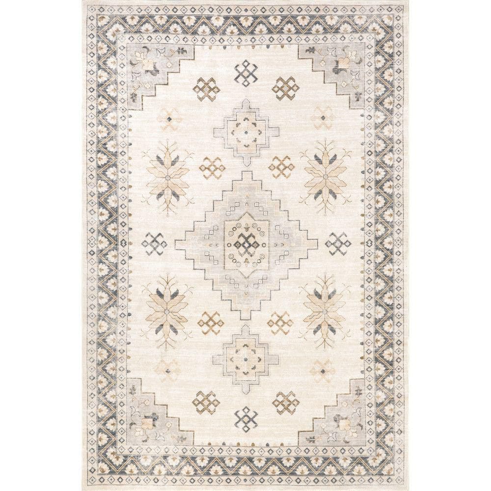 RUGS USA Clovebud Geometric Machine Washable Grey 9 ft. x 12 ft. Indoor ...