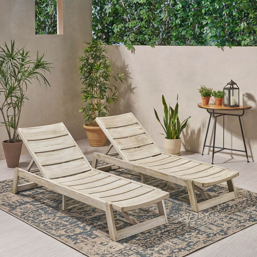SpassWay 2-Piece Acacia Wood Chaise Lounge with Adjustable Backrest, 78 ...