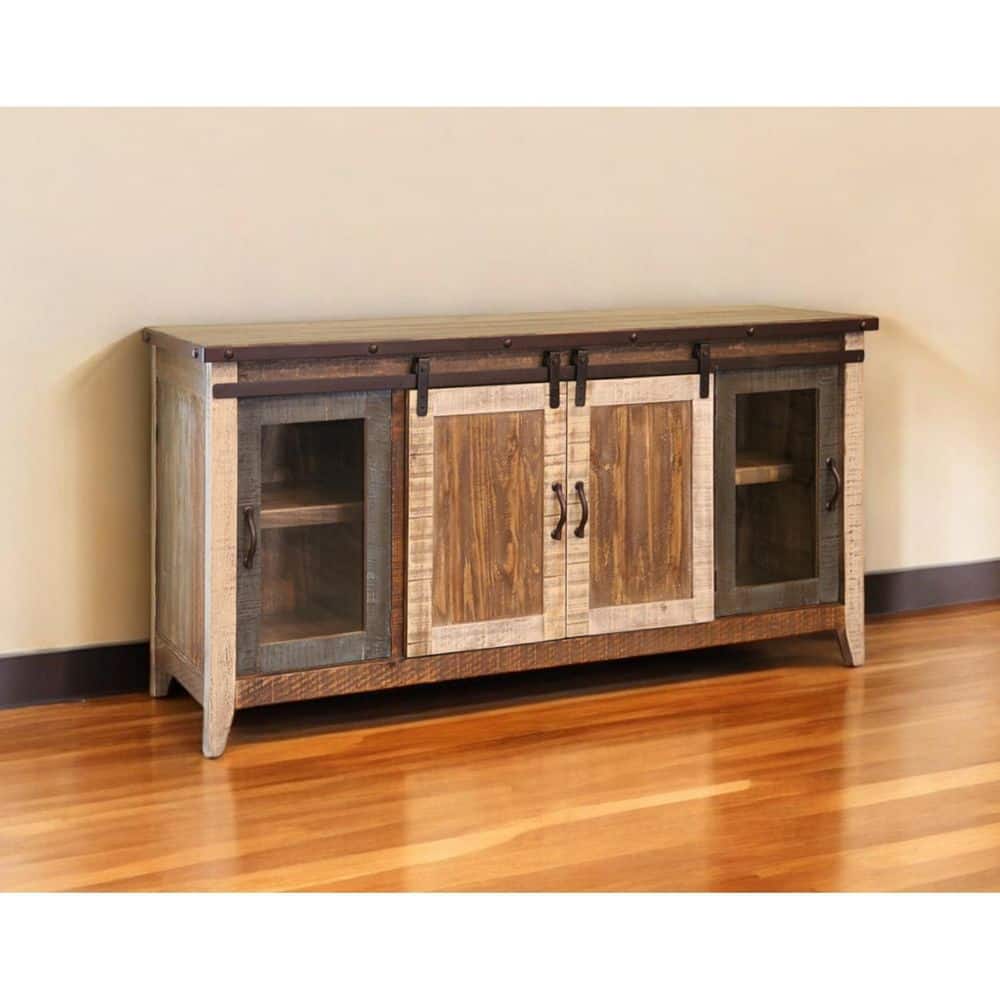 HomeRoots Brown TV Stand Fits TV's up to 70 in. with Shelves, Cabinet ...