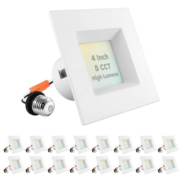 LUXRITE 4 in. 14W=75W Square LED Can Lights 5-Color Selectable Remodel ...