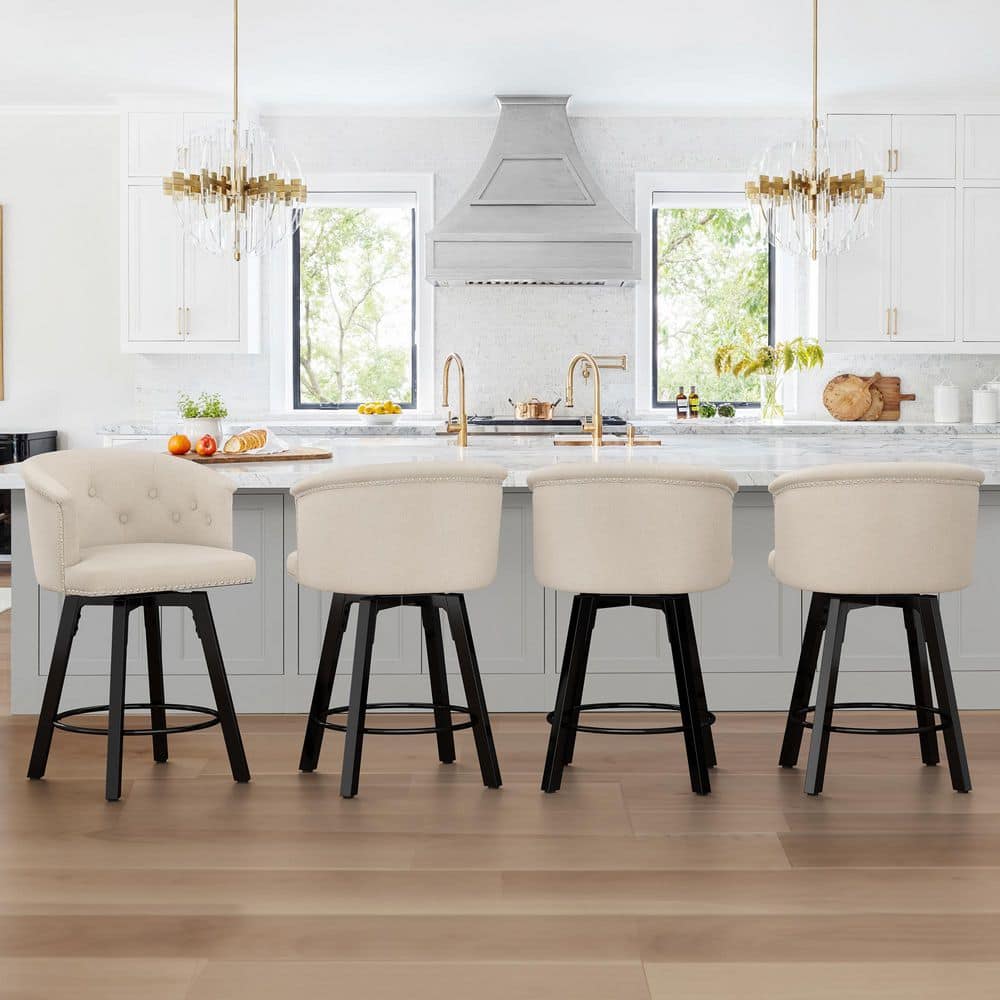 OrangeOne 36.2 in QUIN Linen Color Fabric High-Back Upholstered Counter ...
