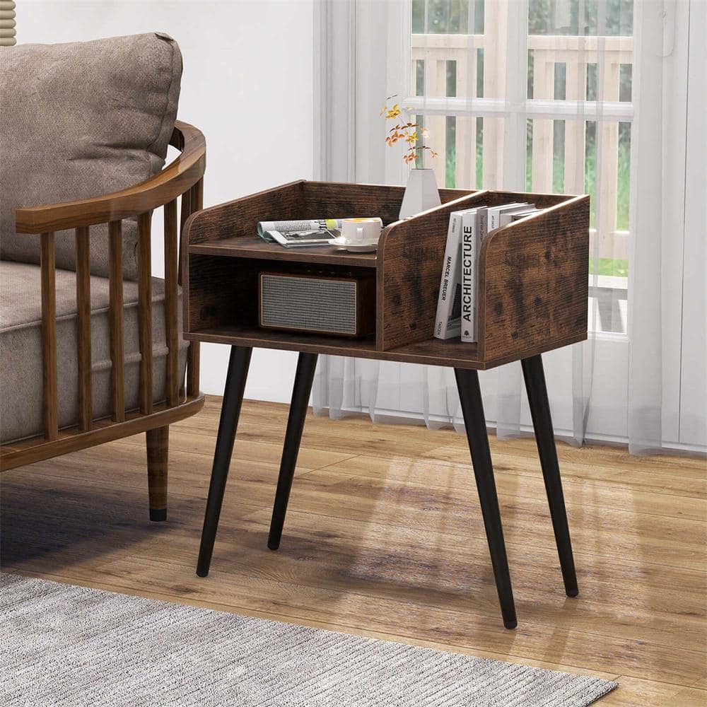 Costway Rustic Coffee 2-Drawer 19.5 in. W Nightstand HCST03200 - The ...