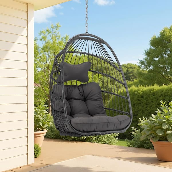 Reviews for FINCATI 1-Person Gray PE Wicker Porch Swing Egg Chair with ...
