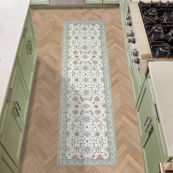 Laura Ashley Aure Floral Chenille Beige 2 ft. x 6 ft. Polyester Runner ...