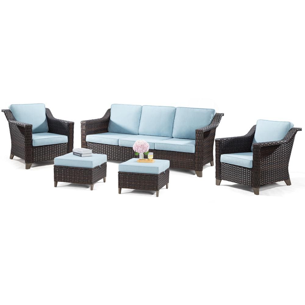 Gardenbee 5-Piece Wicker Outdoor Patio Conversation Set Sectional Sofa ...