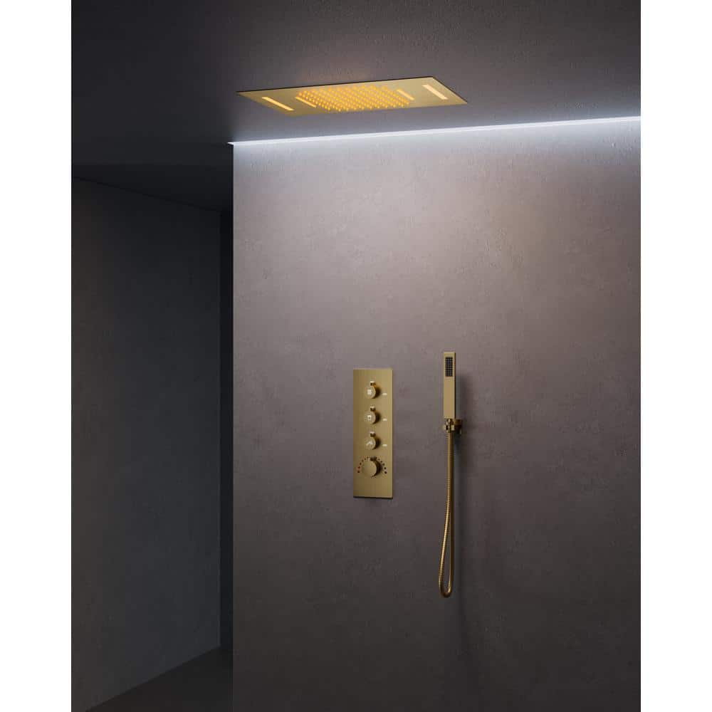 EVERSTEIN 23 in. L x 15 in. W 7-Spray Patterns LED Waterfall Ceiling Mount and Handheld Shower ...