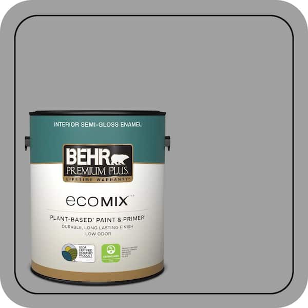 BEHR PREMIUM PLUS 1 gal. #PPU26-06 Elemental Gray Semi-Gloss Enamel ...