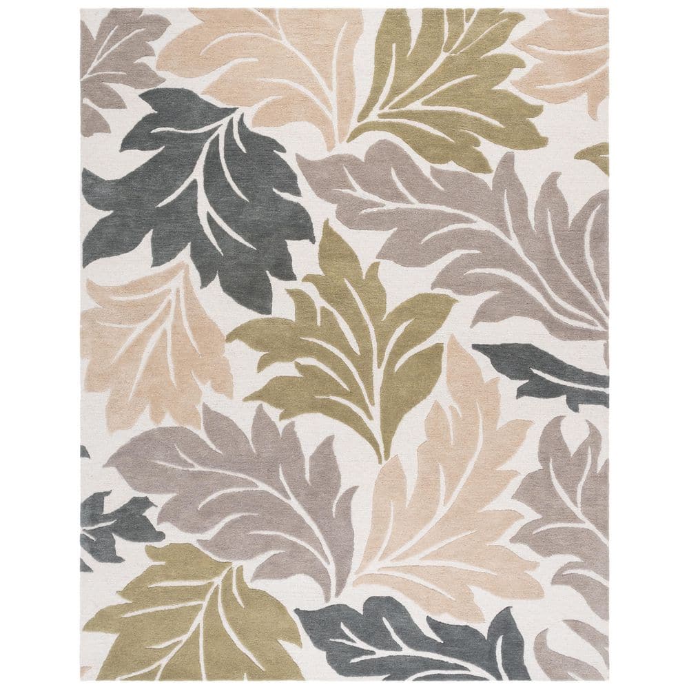 SAFAVIEH Jardin 9 ft. x 12 ft. Ivory/Gray Oversized Leaf Area Rug ...