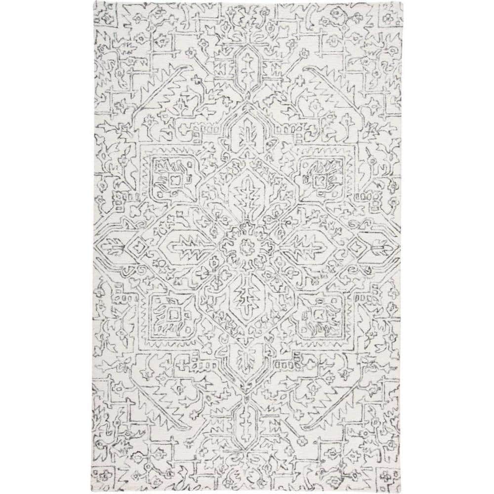 HomeRoots 5 x 8 Gray and Ivory Floral Area Rug 2000512212 - The Home Depot